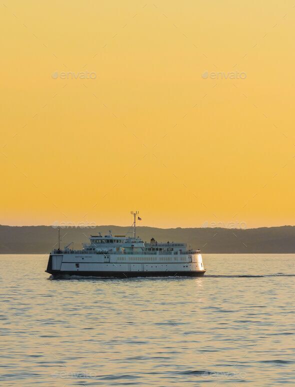 Ferry boat sailing in the ocean between Martha's Vineyard and Cape Cod ...
