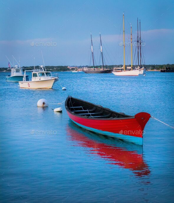 Row boat sitting off a beach in a harbor Stock Photo by wirestock ...