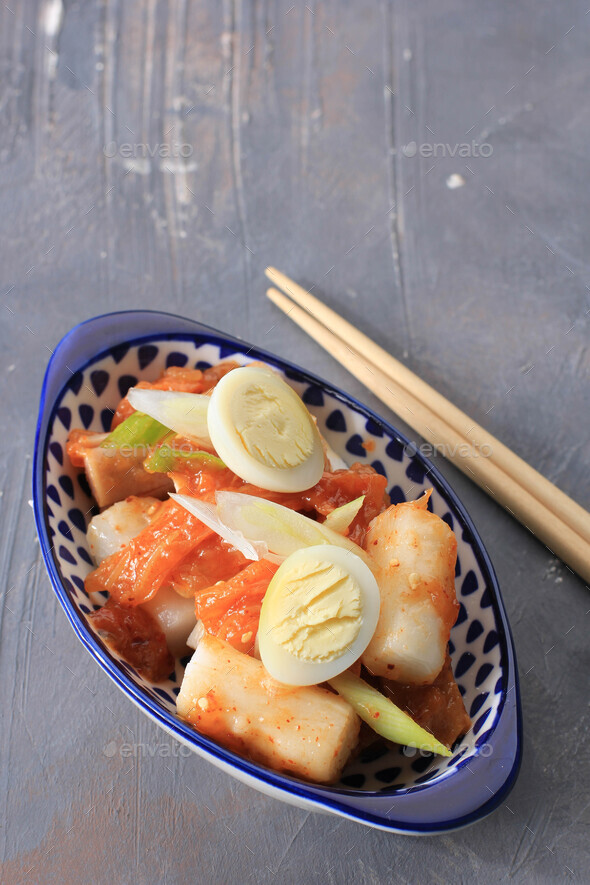 Topokki or Tteokbokki is Stir-fried Rice Cake with Vegetables and Fish ...