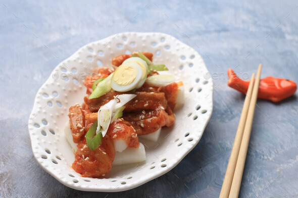 Topokki or Tteokbokki is Stir-fried Rice Cake with Vegetables and Fish ...