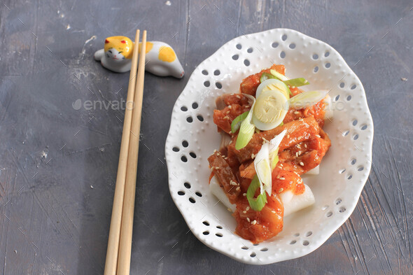 Topokki or Tteokbokki is Stir-fried Rice Cake with Vegetables and Fish ...