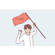 Man with Red Flag in Hand Makes Victory Gesture, Vectors | GraphicRiver