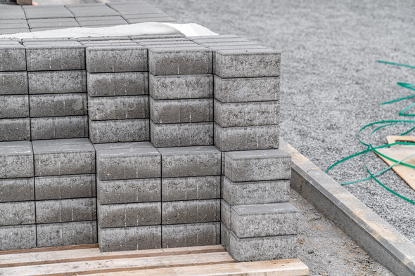 concrete blocks for the construction of sidewalks and roads Stock Photo ...