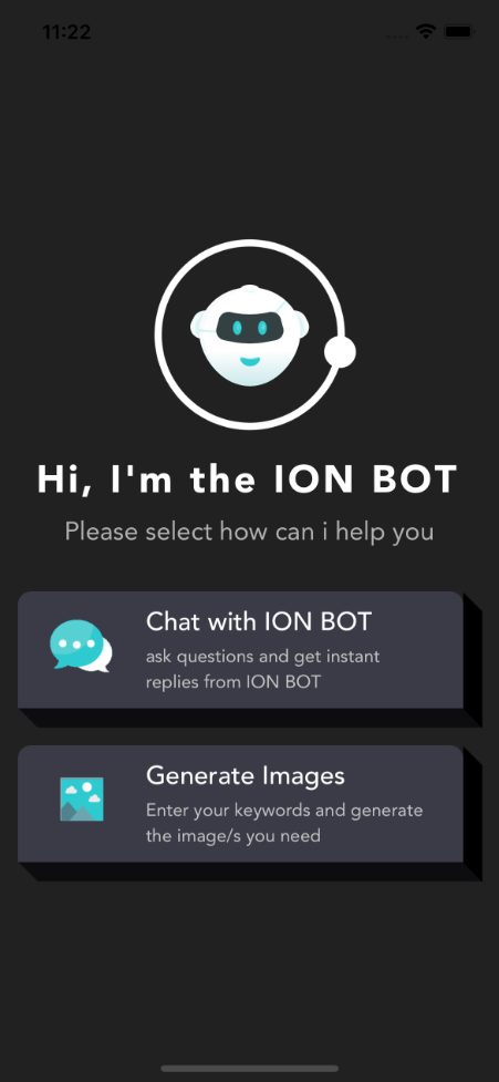 Ion Bot Ionic Chatbot And Image Generator With Open Ai Android And Ios App Ionic 6 Capacitor