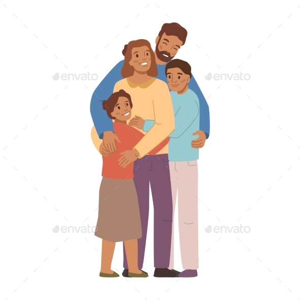 Hugging Family Cartoon