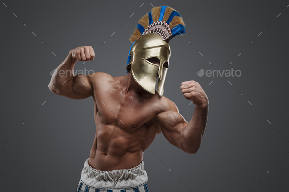 Powerful greek warrior with perfect body and plumed helmet Stock Photo ...
