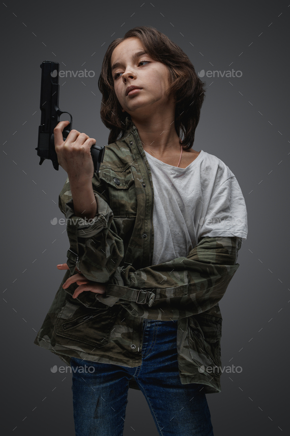 Indepent little girl surviving in post apocalyptic disaster Stock Photo ...