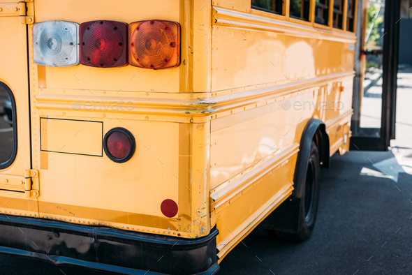 rear view of traditional american school bus Stock Photo by ...