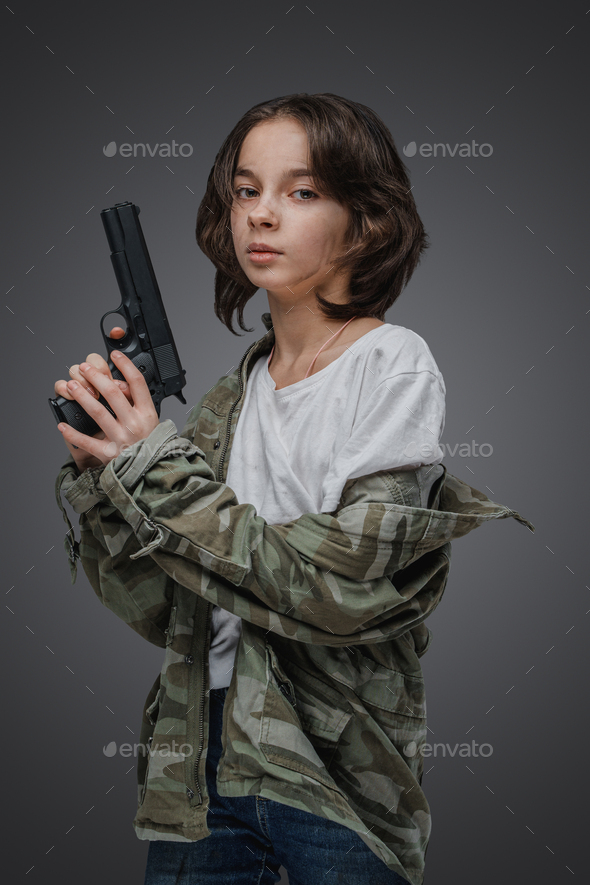 Indepent little girl surviving in post apocalyptic disaster Stock Photo ...