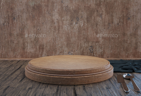 Wooden podium display food presentation concept Stock Photo by tridsanu