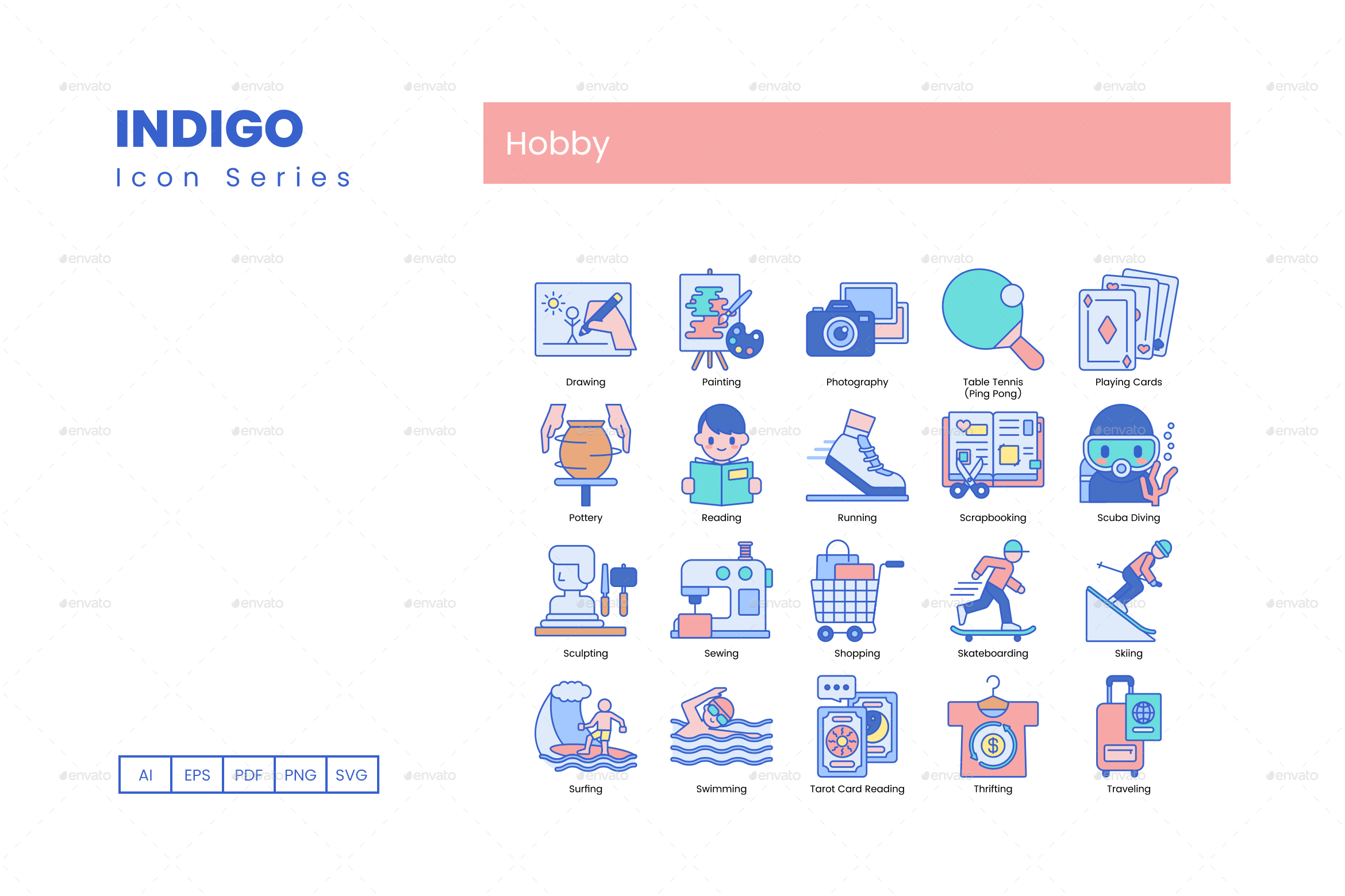 90 Hobby Icons | Indigo Series, Icons | GraphicRiver
