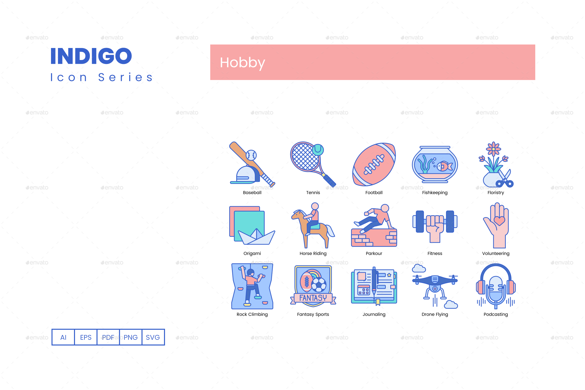 90 Hobby Icons | Indigo Series, Icons | GraphicRiver