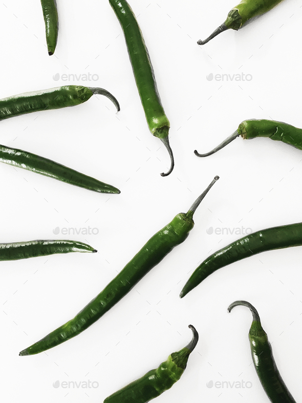 Food Pattern from Many Green Spicy Peppers on Light Background Stock ...