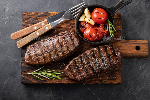 Closeup ready to eat steak Top Blade beef breeds of black Angus with ...