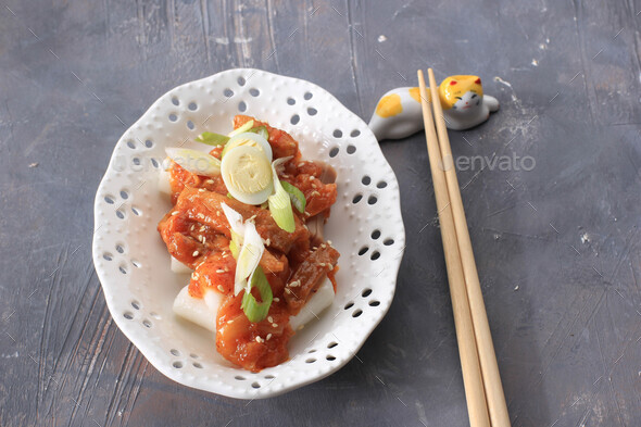 Topokki or Tteokbokki is Stir-fried Rice Cake with Vegetables and Fish ...