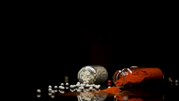 Falling Set of Glass Flasks with Spices, Stock Footage | VideoHive