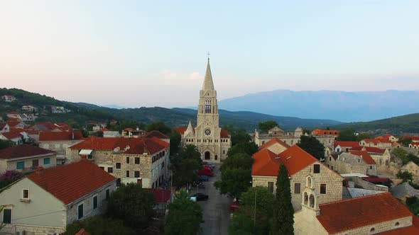 Aerial frontal view of St. Nicholas Church in Selca Croatia Europe ...