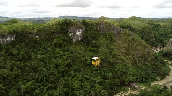 Aerial view of cable car above Inabanga river in Danao, Philippines ...