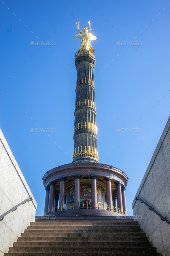 Berlin Victory Column. Golden statue of angel tries to touch the sky ...