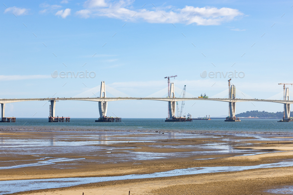 Kinmen Bridge under construction in Taiwan Stock Photo by leungchopan