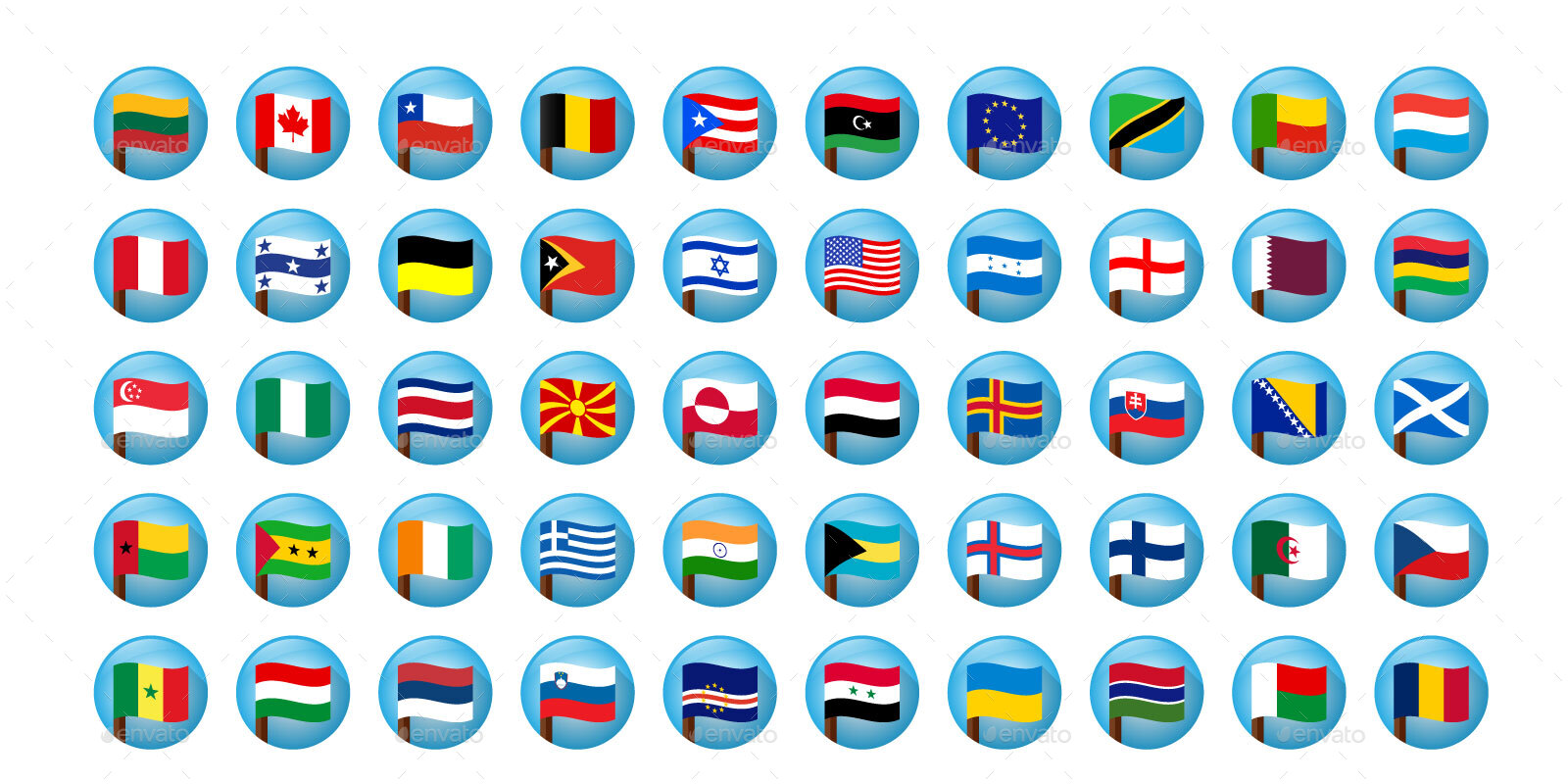 World Countries Flags Coloured Vector Icons, Icons | GraphicRiver