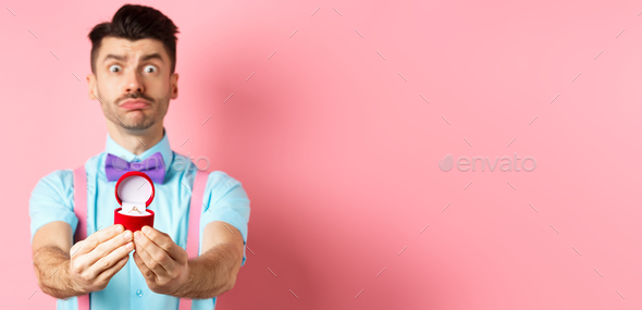 Valentines day. Nervous boyfriend waiting for girlfriend reply on ...