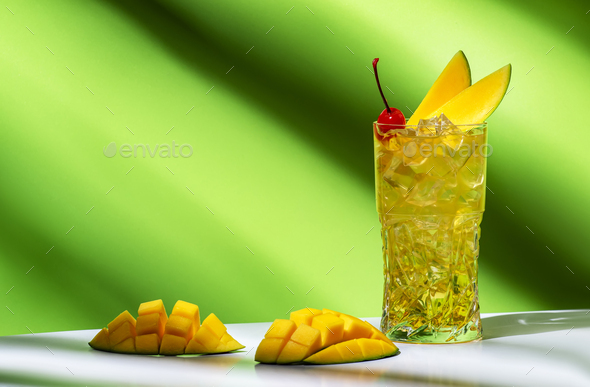 Mango rum collins alcoholic cocktail drink with white rum, syrup ...