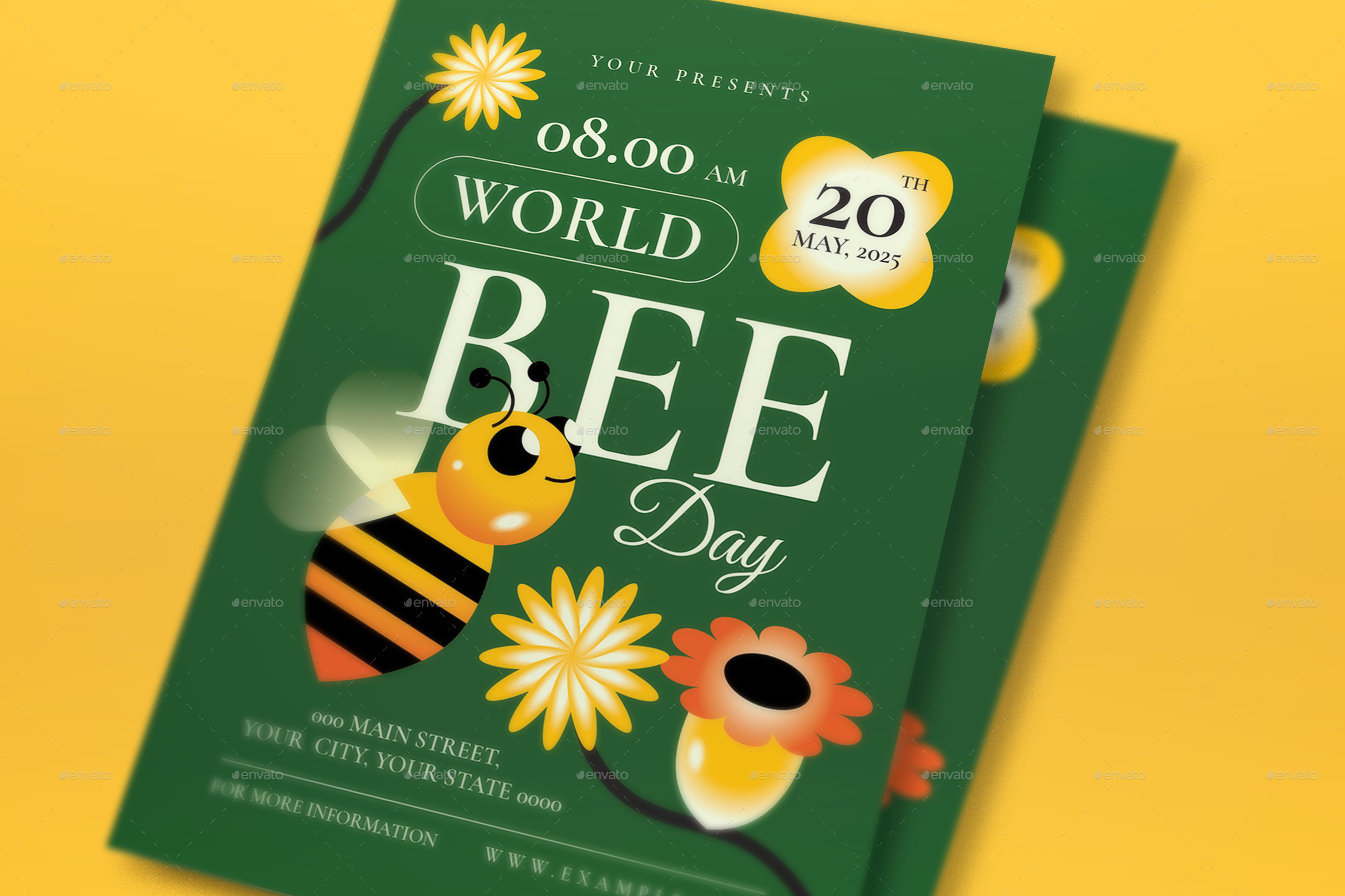 Green Gradient Modern World Bee Day Flyer Set, Print Templates ...