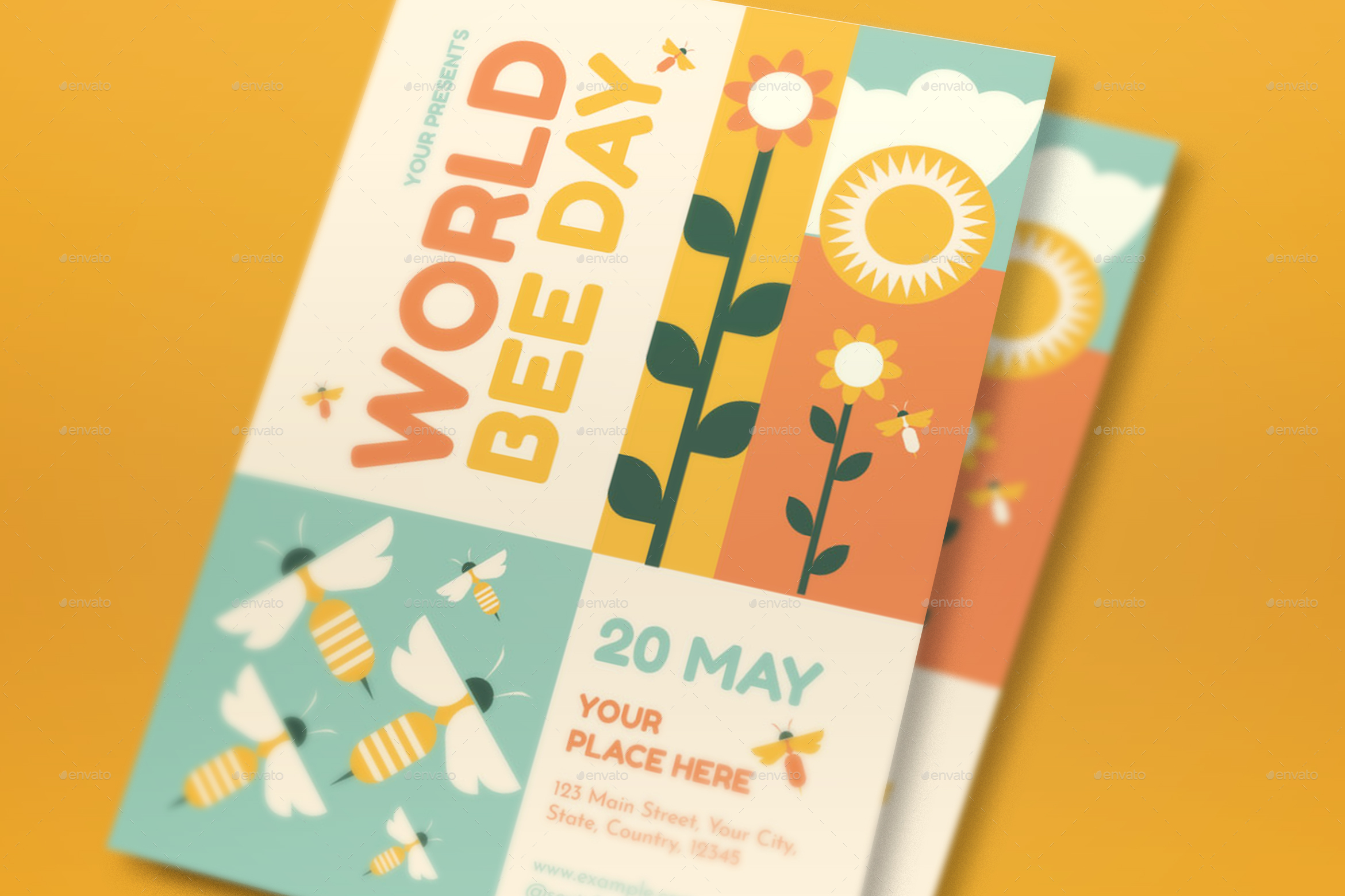 Beige Flat Design World Bee Day Flyer Set, Print Templates | GraphicRiver