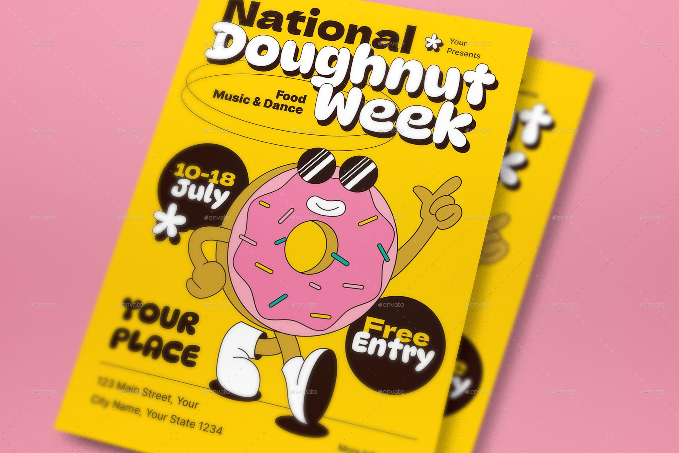Yellow Modern National Doughnut Week Flyer Set, Print Templates ...