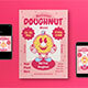 Pink Retro Cartoon National Doughnut Week Flyer Set, Print Templates