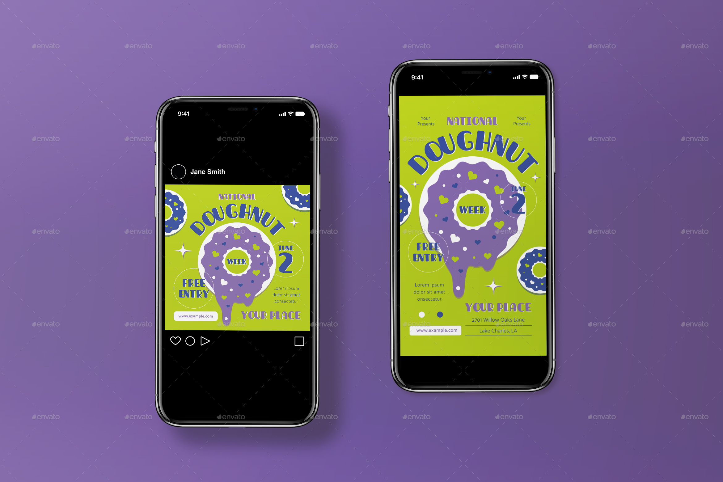 Green Flat Design National Doughnut Week Flyer Set, Print Templates