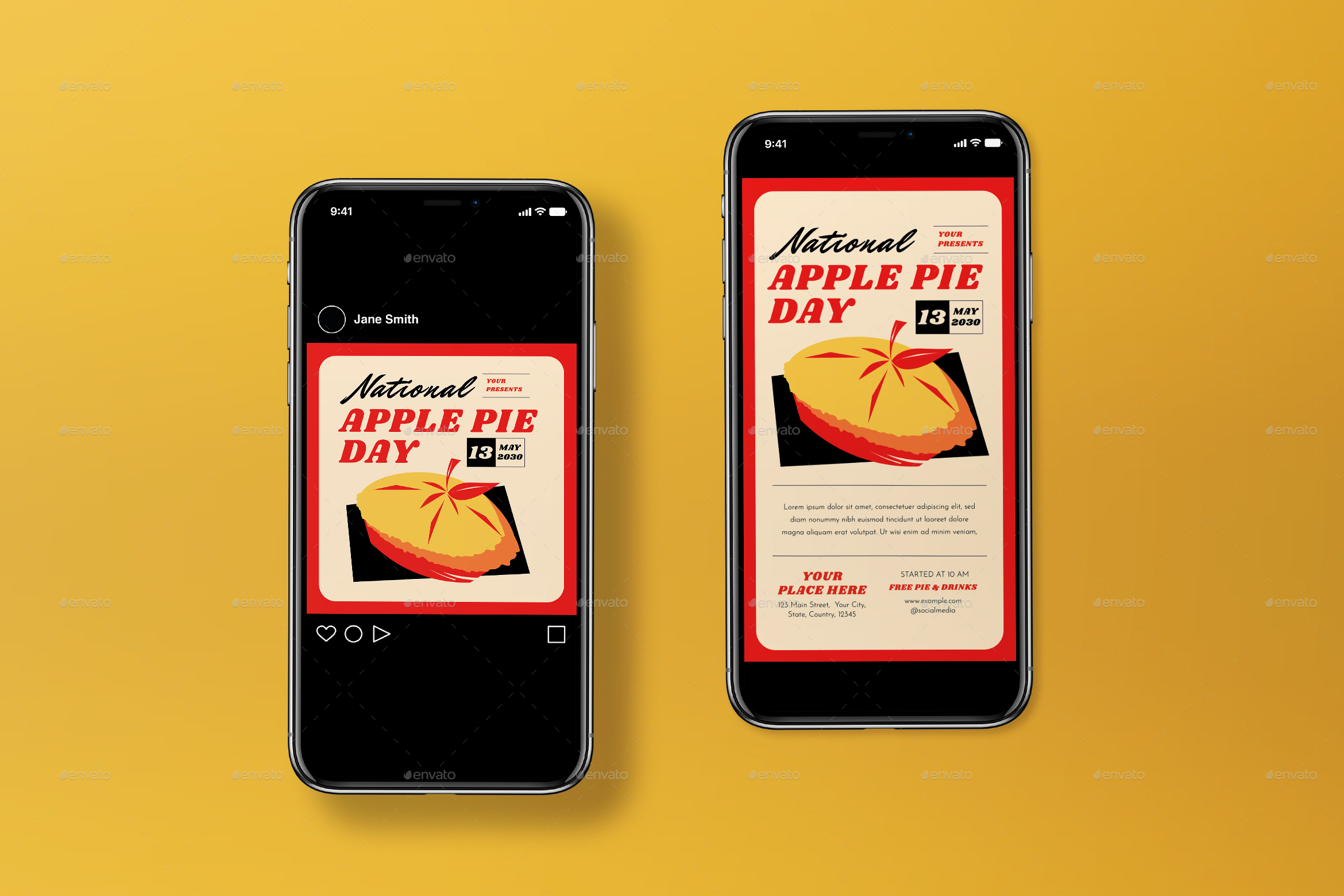 Red Retro National Apple Pie Day Flyer Set, Print Templates | GraphicRiver