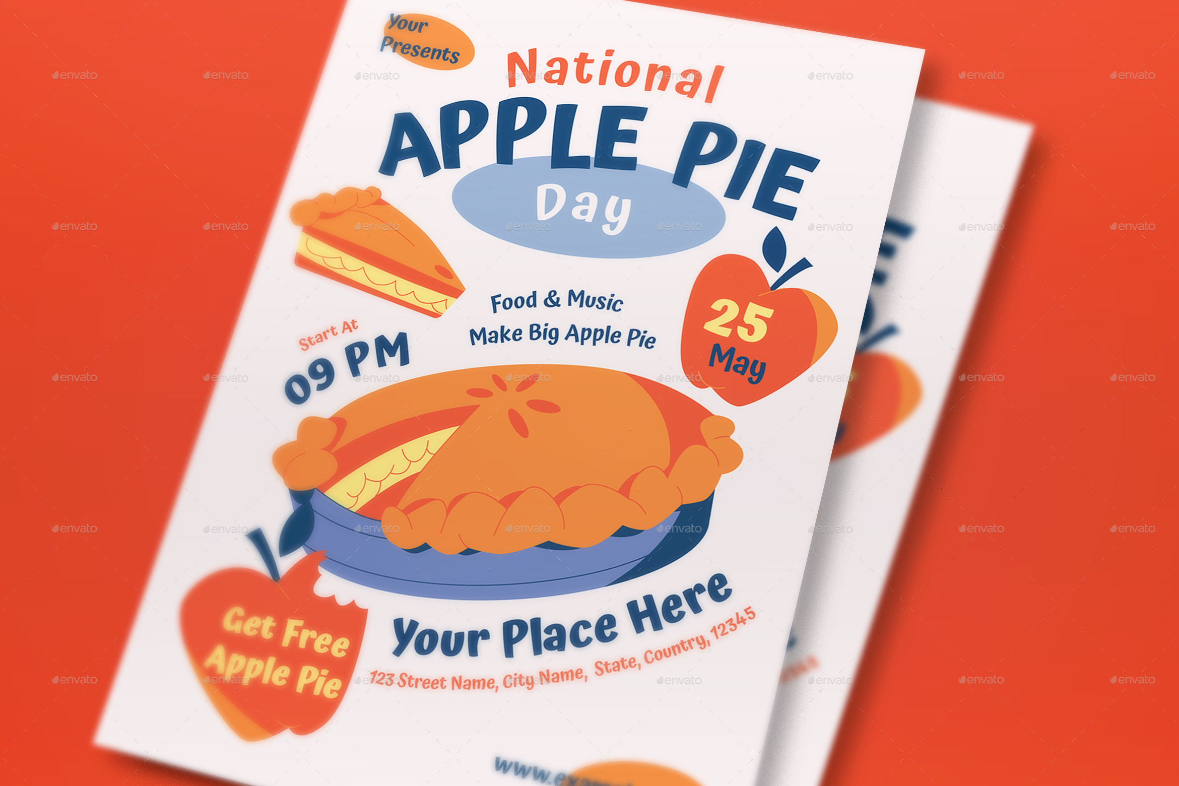 White Doodle National Apple Pie Day Flyer Set, Print Templates ...