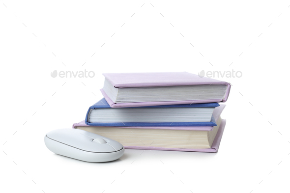 Concept of books vs technology, isolated on white background Stock ...