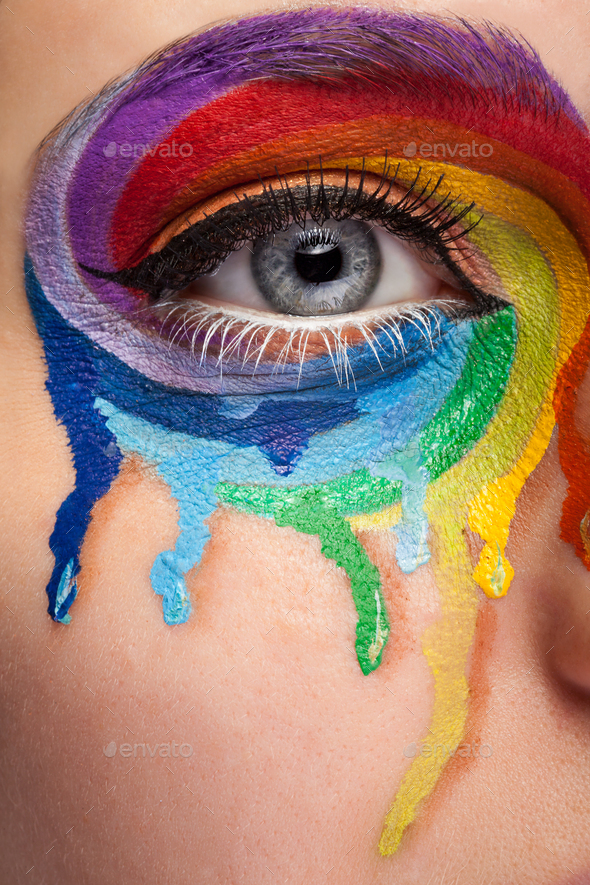 Close up eye with cry colors in a wheel arround the eye Stock Photo by ...