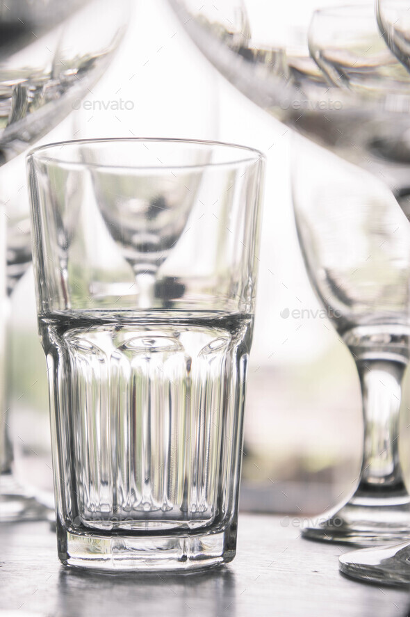 water glass on the shelves , Drinking water container, Empty water ...