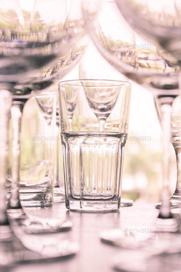water glass on the shelves , Drinking water container, Empty water ...