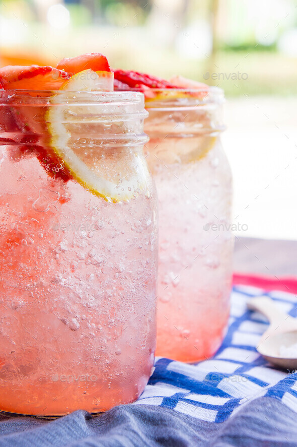 strawberry lemonade juice , soda sweet water Stock Photo by 924Kunnapat