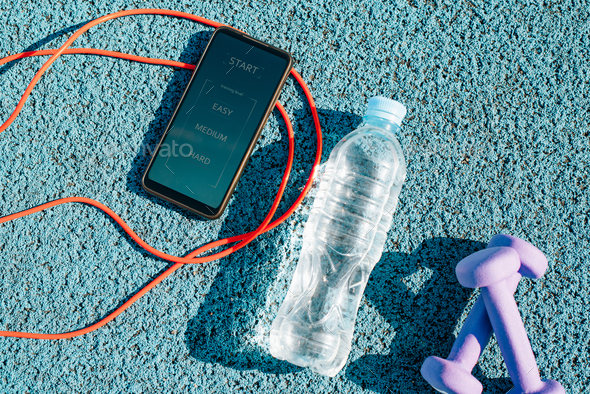 Mobile workout app with difficulty levels, jump rope, dumbbells and ...