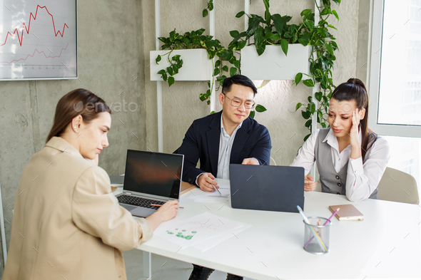 Frustrated upset multiracial business team people sad with bad result ...