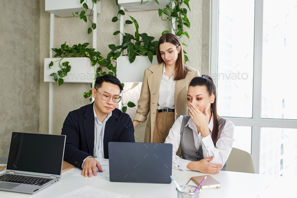 Frustrated upset multiracial business team people sad with bad result ...