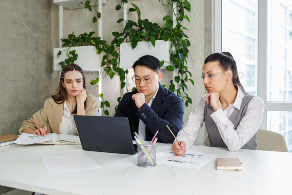 Frustrated upset multiracial business team people sad with bad result ...