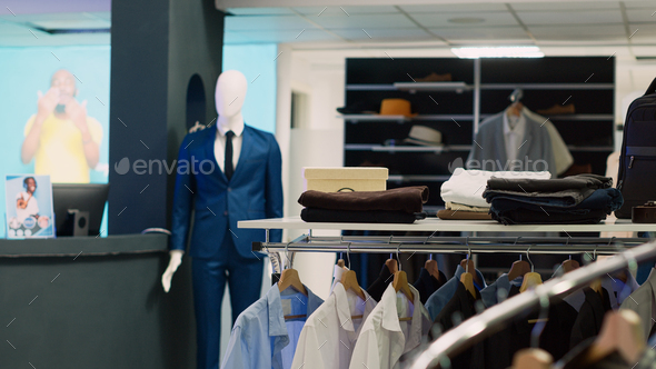Empty clothing store with casual and formal wear design Stock Photo by ...
