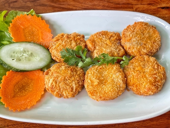 "Tod man kung" Fried shrimp cake Thai styles appitizer. Stock Photo by ...