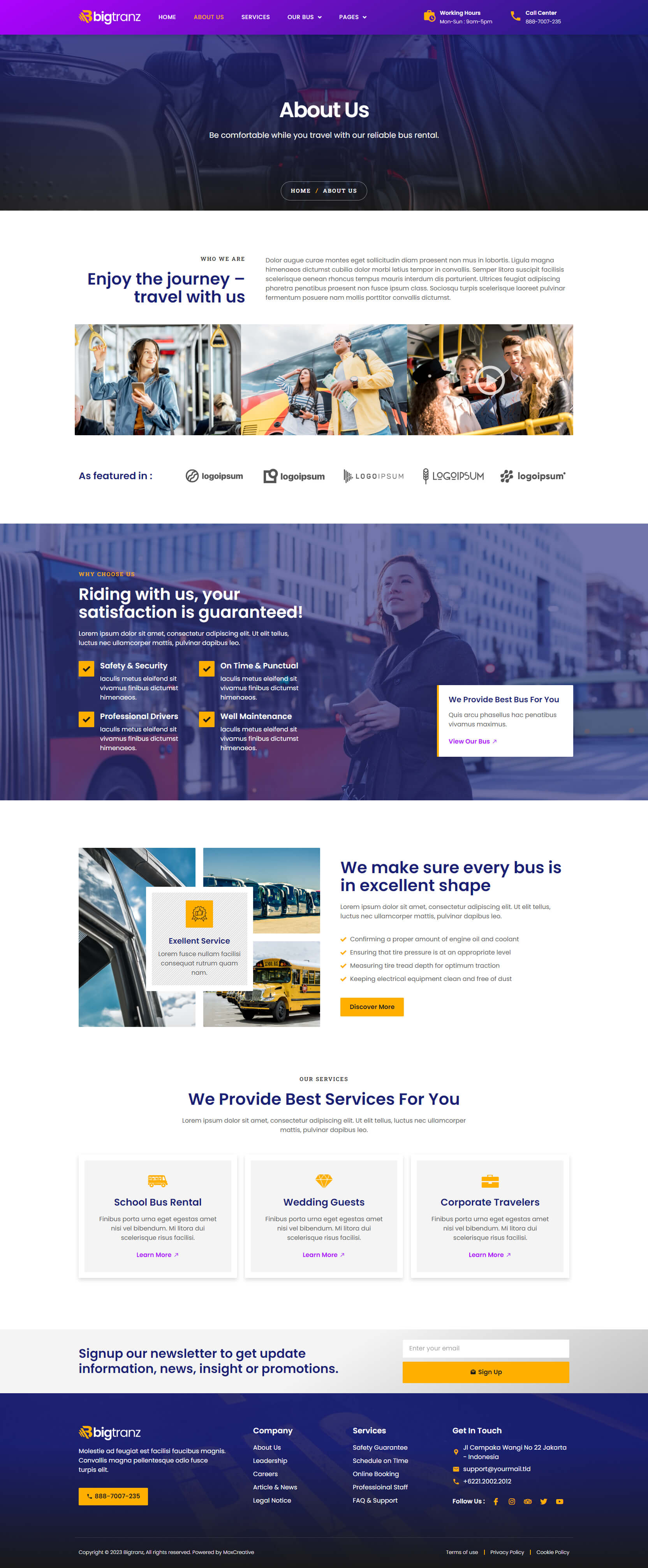BigTranz - Bus Charter Service & Rental Elementor Template Kit by ...