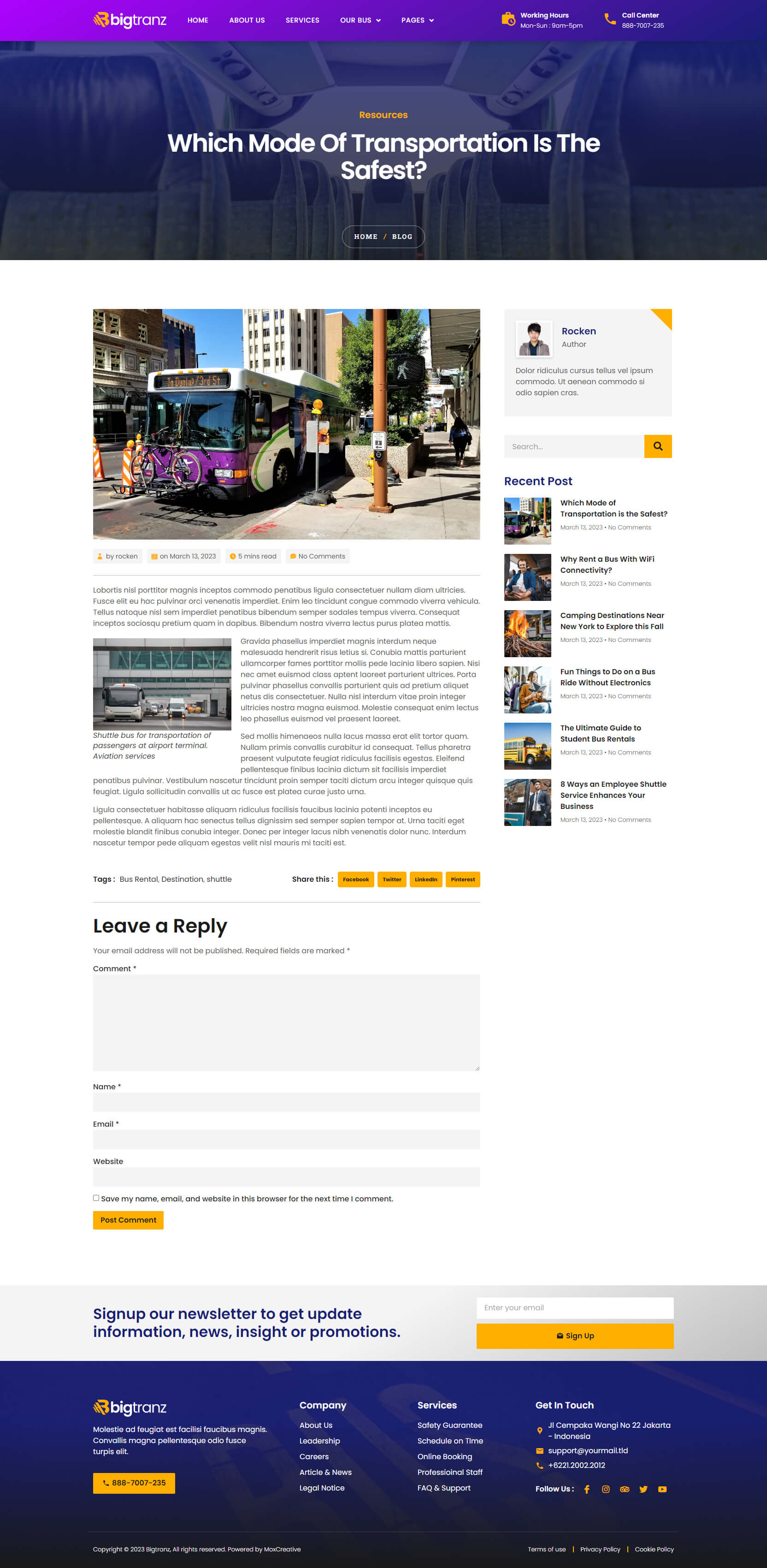 BigTranz - Bus Charter Service & Rental Elementor Template Kit by ...