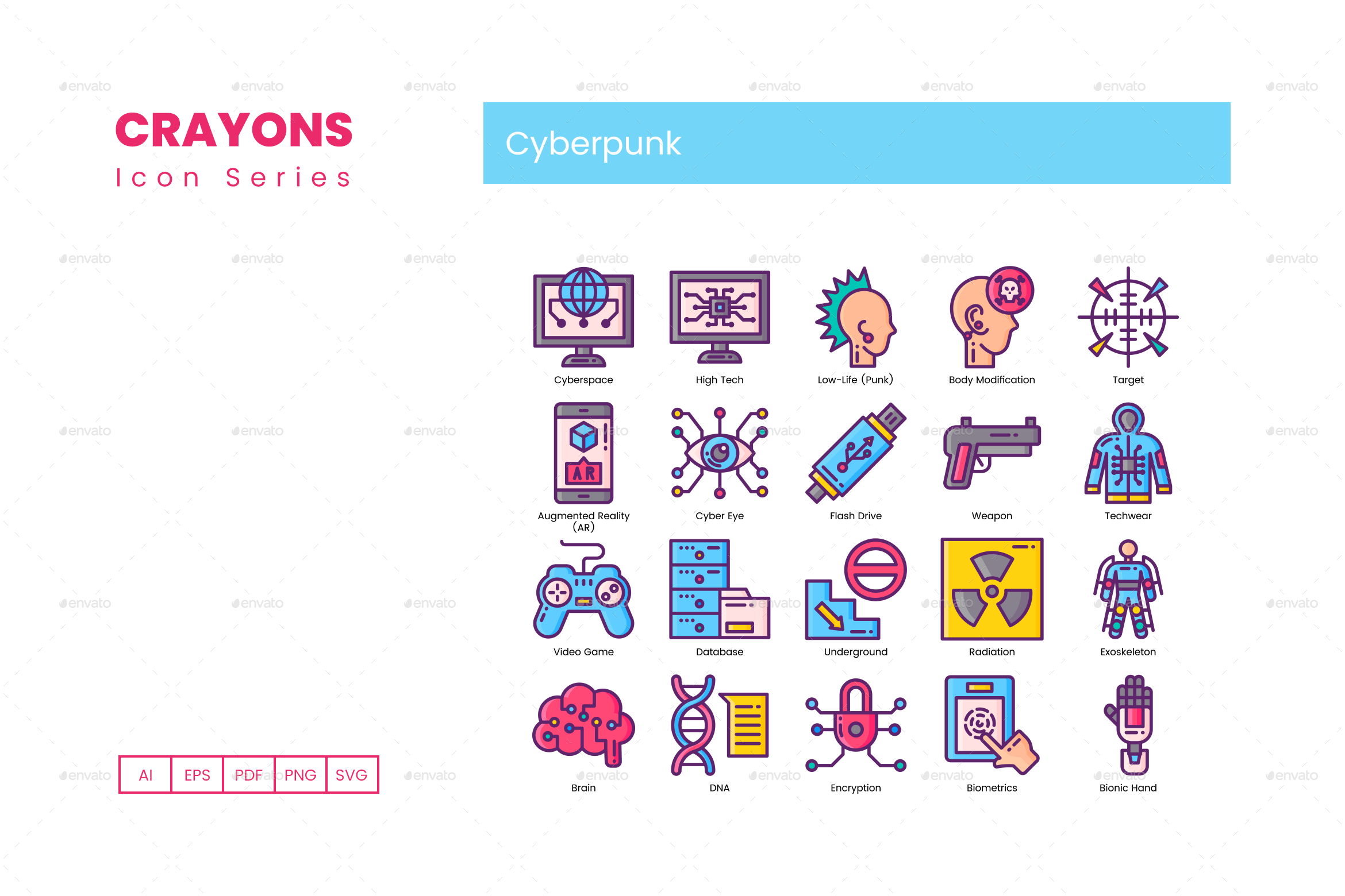 60 Cyberpunk Icons | Crayons Series, Icons | GraphicRiver