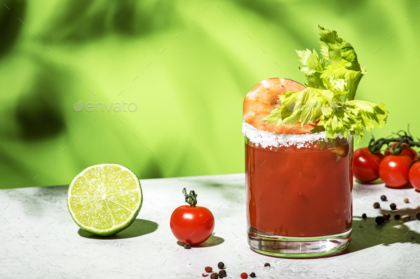 Bloody Caesar alcoholic cocktail drink, version of Bloody Mary with ...