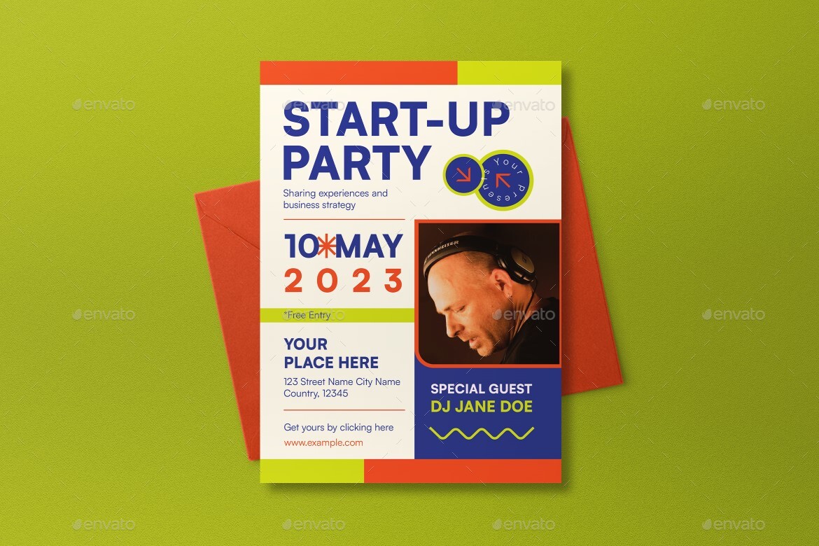 White Flat Design Start-Up Party Invitation, Print Templates | GraphicRiver